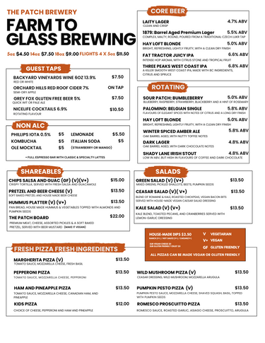 Menu – The Patch Brewery