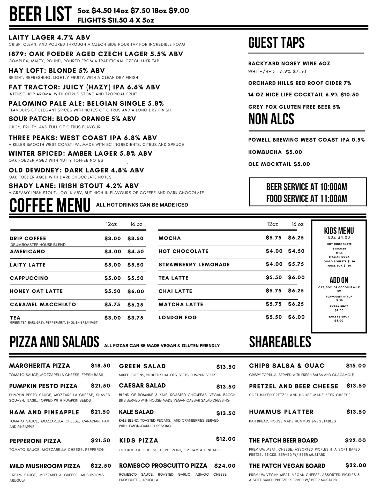 Menu – The Patch Brewery