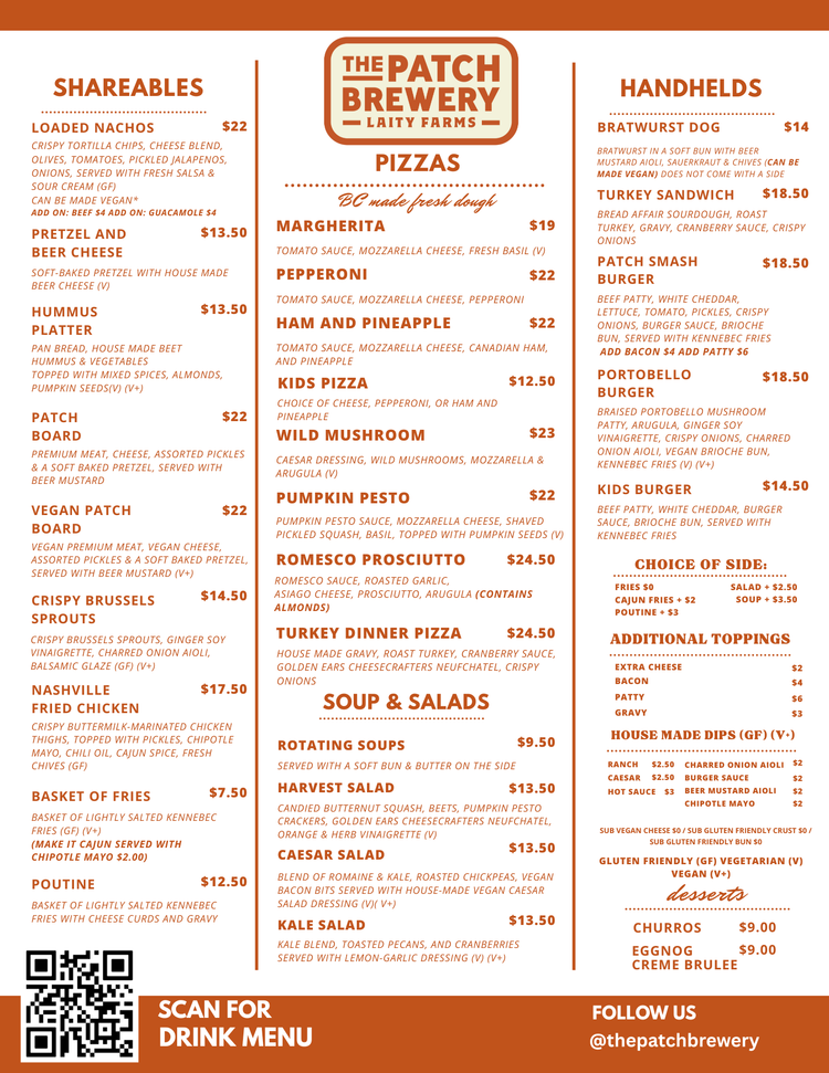 Menu – The Patch Brewery