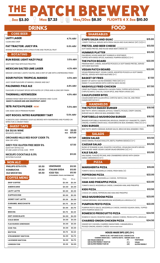 Menu – The Patch Brewery