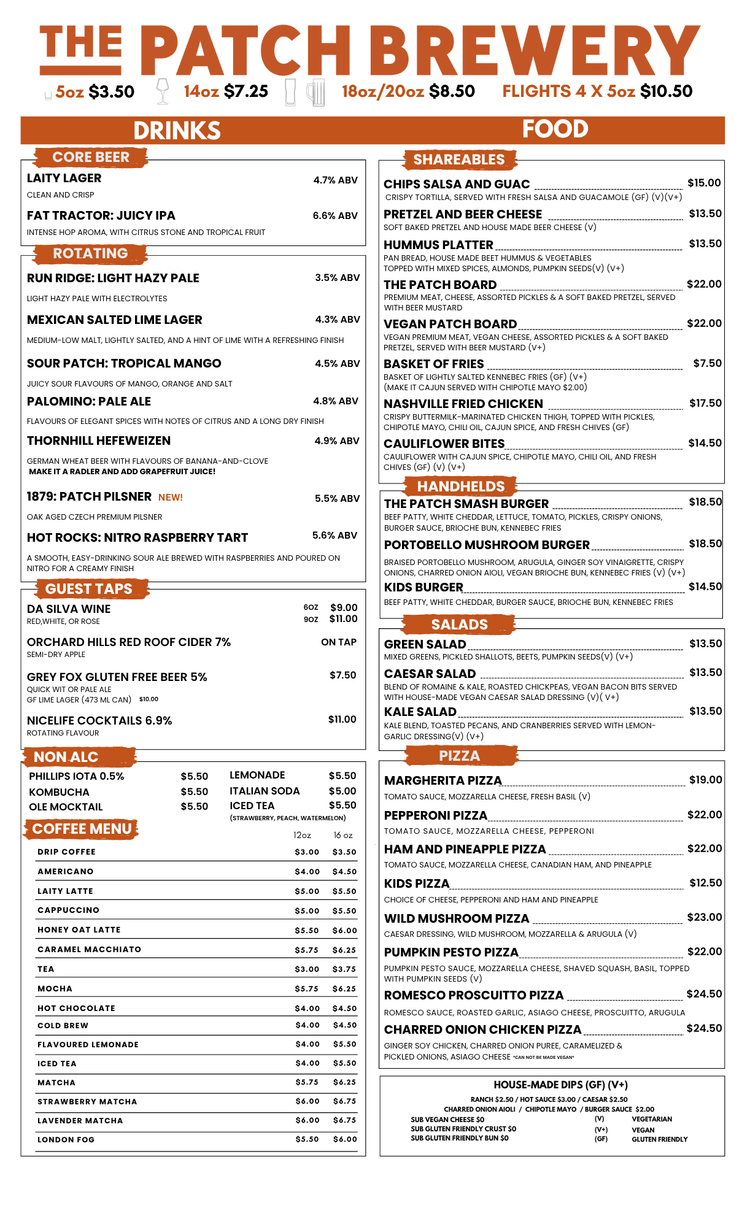 Menu – The Patch Brewery